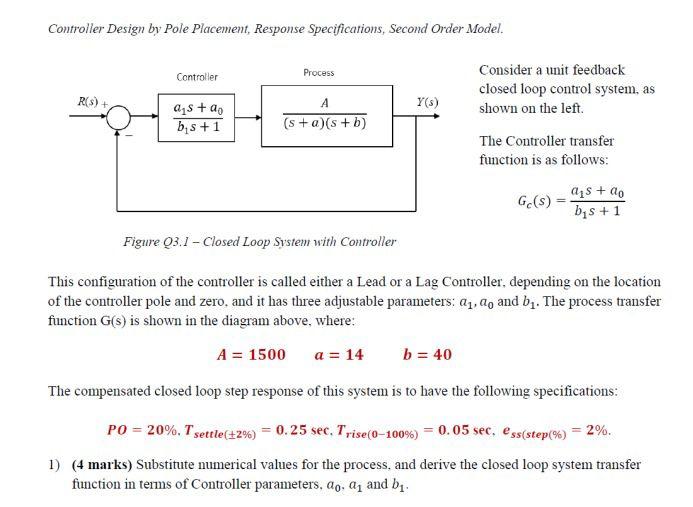 Solved Controller Design by Pole Placement, Response | Chegg.com
