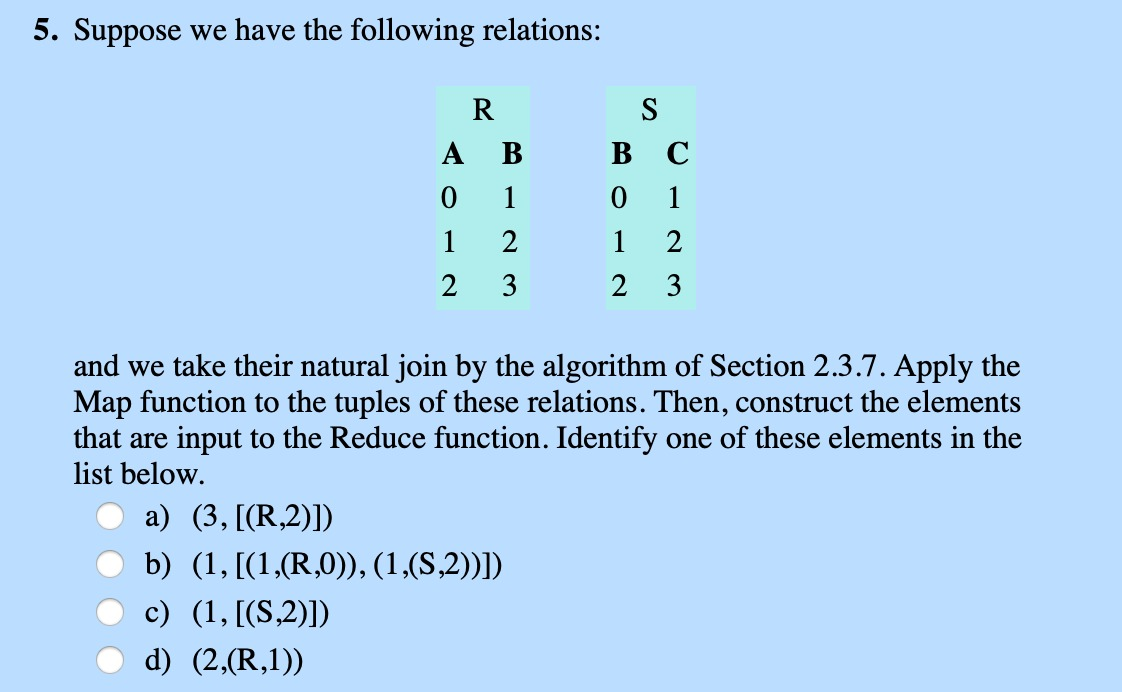 Solved 2.3.7 Computing Natural Join by MapReduce The idea | Chegg.com