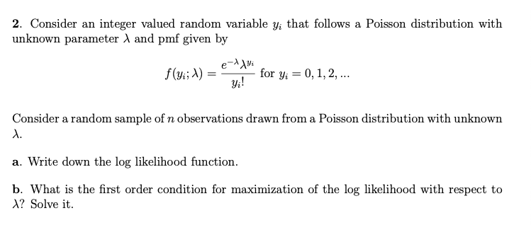 Solved 2. Consider an integer valued random variable yi that | Chegg.com
