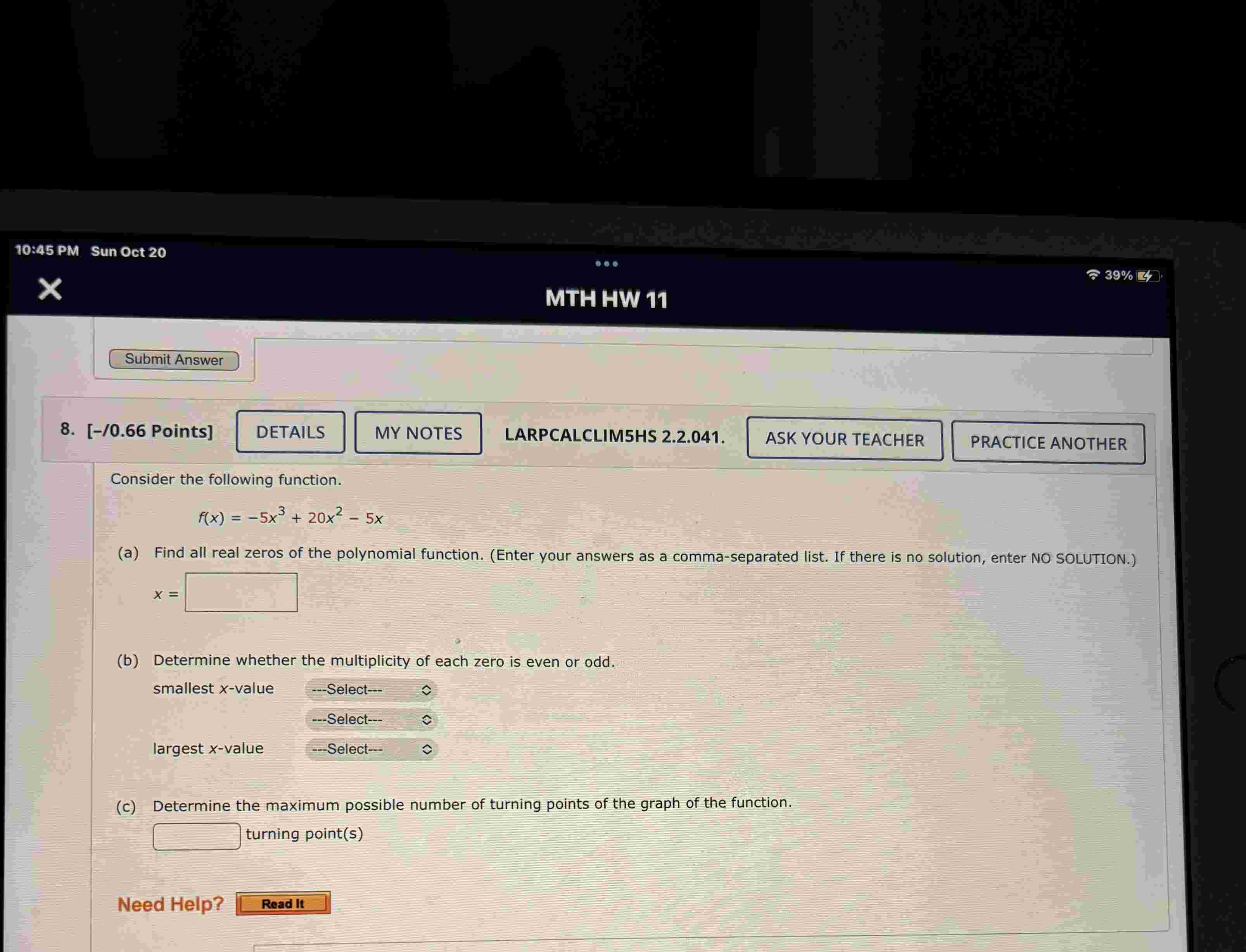 Solved Consider the following function.\[f(x)=-5 ﻿x^{3}+20 | Chegg.com