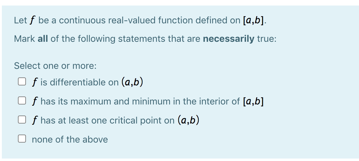 Solved Let f be a continuous real-valued function defined on | Chegg.com