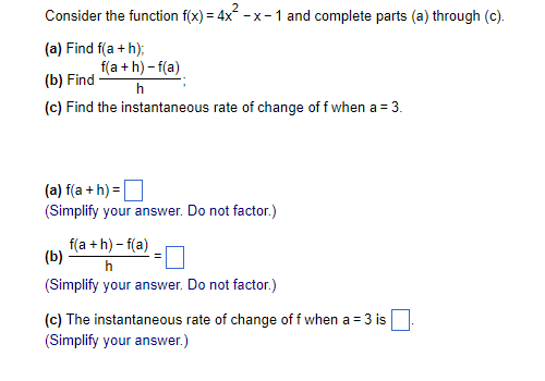 Solved Consider the function f(x)=4x2−x−1 and complete parts | Chegg.com