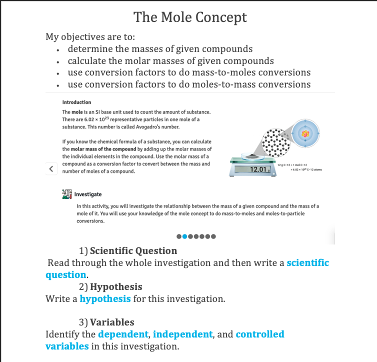 Solved The Mole Concept My objectives are to: determine the | Chegg.com