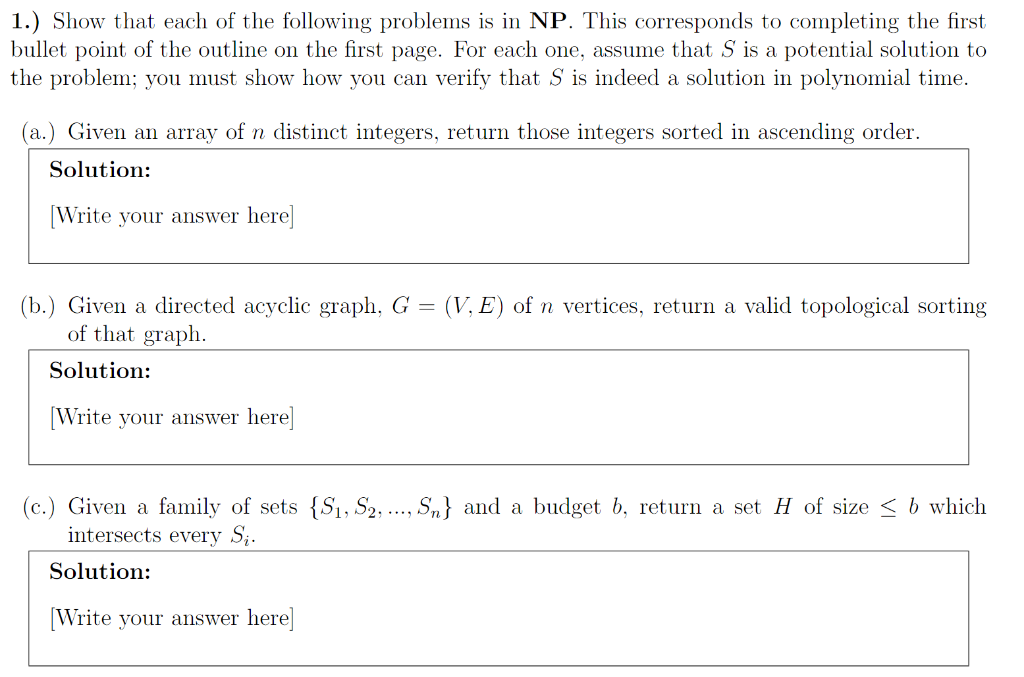 Solved 1.) Show that each of the following problems is in | Chegg.com