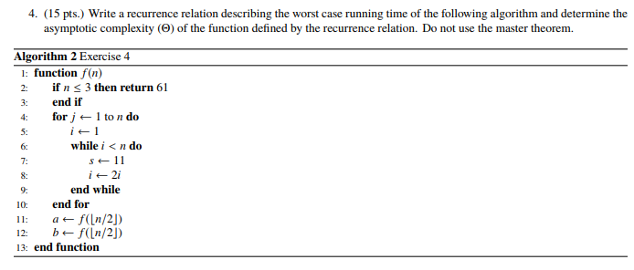 3. (15 pts.) Write a recurrence relation describing | Chegg.com