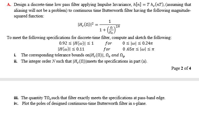 2N nd A. Design a discrete-time low pass filter | Chegg.com