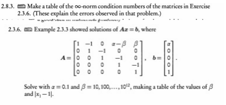Solved 8.3. Make a table of the ∞-norm condition numbers | Chegg.com
