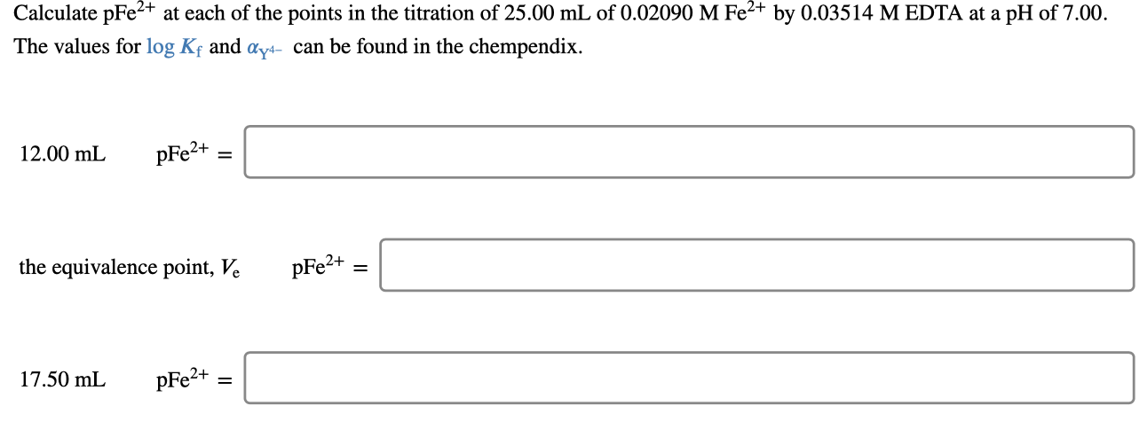 Solved Calculate pFe2+ at each of the points in the | Chegg.com