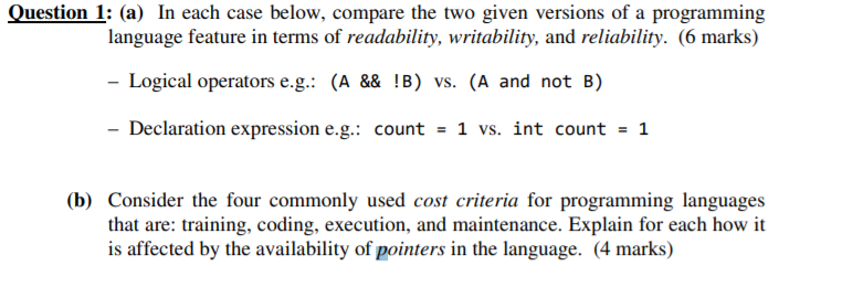 Question 1: (a) In each case below, compare the two | Chegg.com