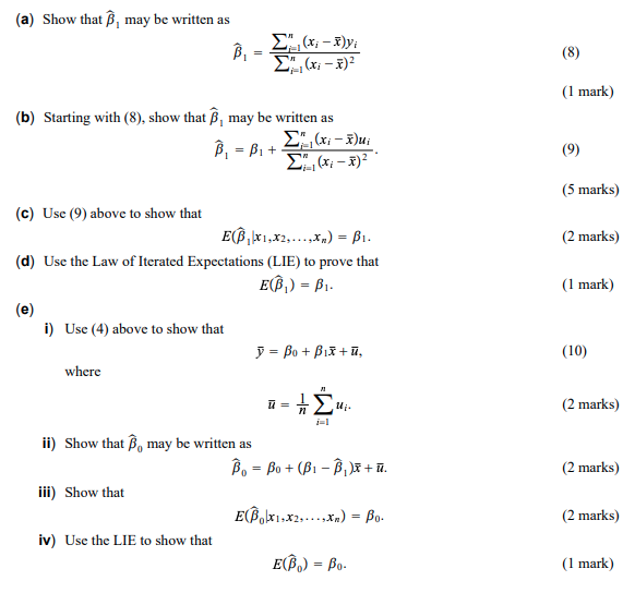 Solved (4) (5) Consider the bivariate linear regression | Chegg.com