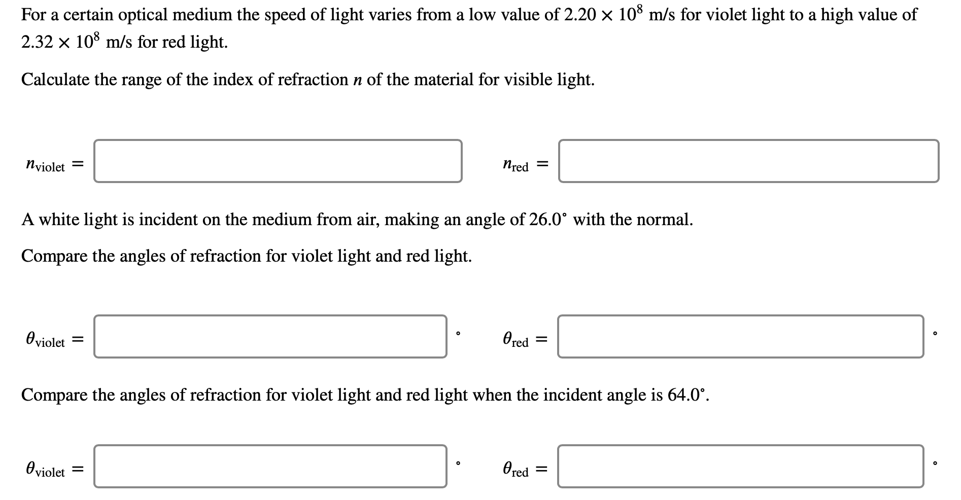 Solved For A Certain Optical Medium The Speed Of Light Chegg