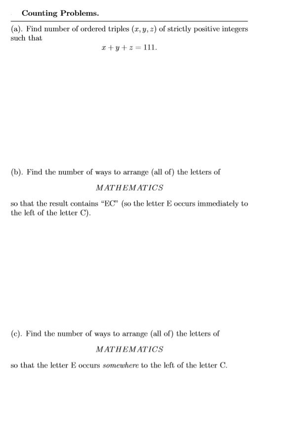 Solved Counting Problems. (a). Find number of ordered | Chegg.com