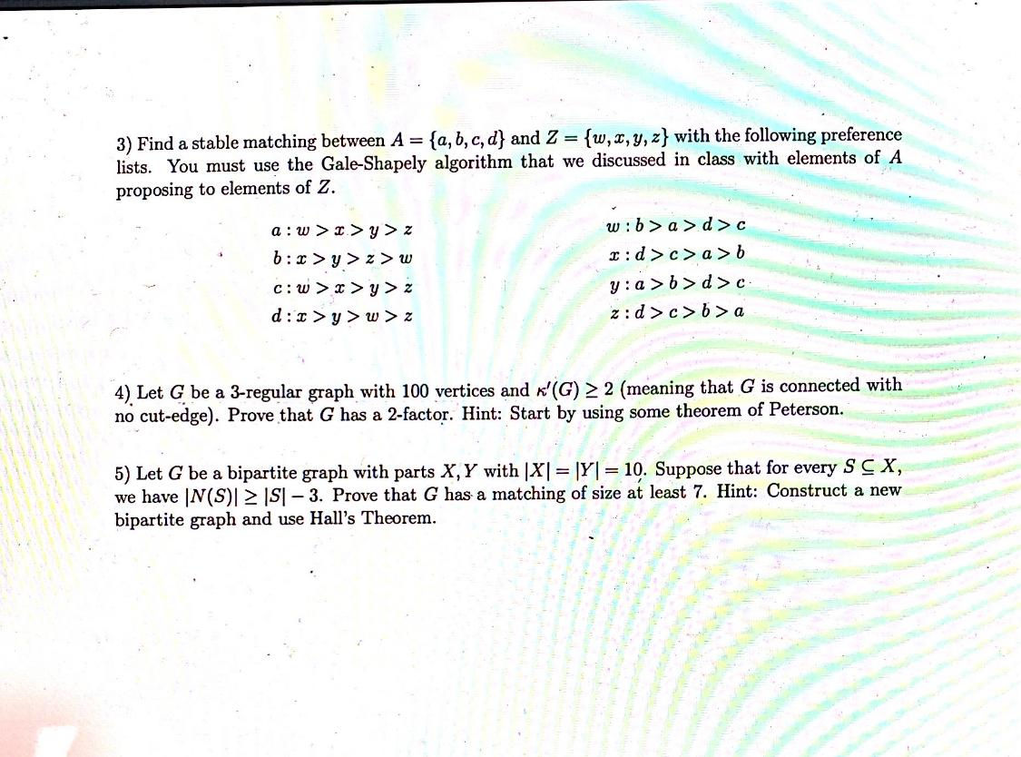 Solved = 3) Find a stable matching between A = {a,b,c,d) and | Chegg.com