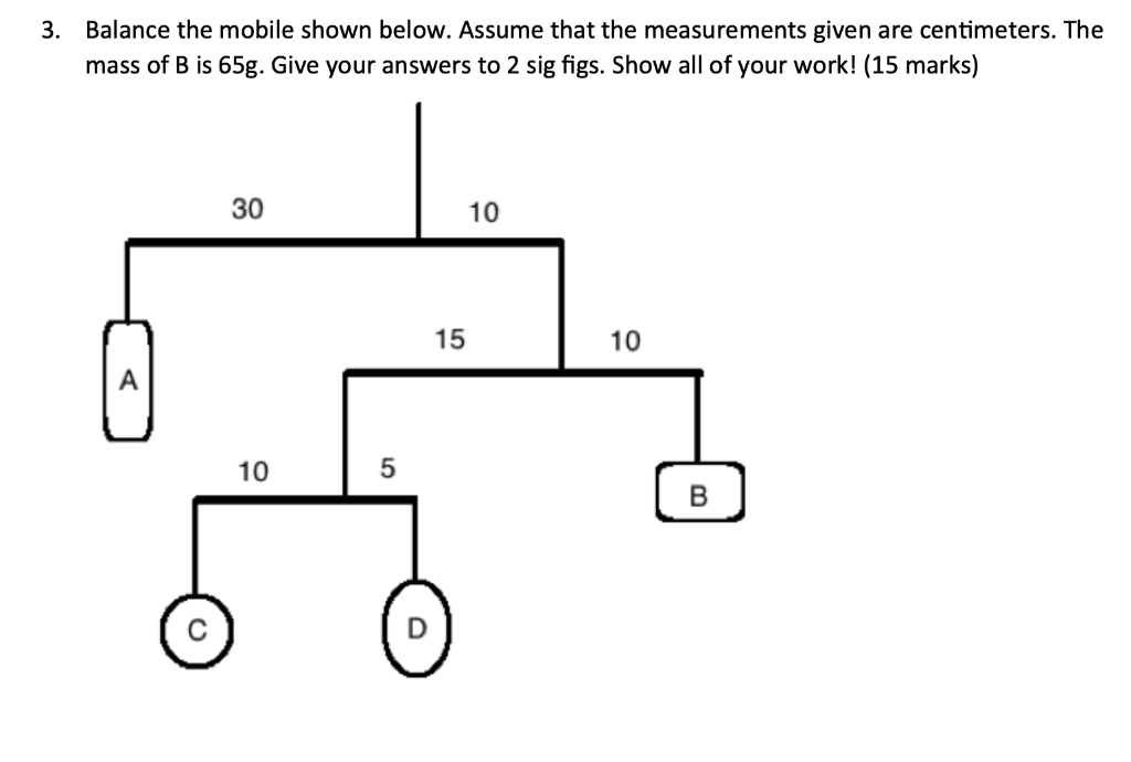 Solved 3. Balance the mobile shown below. Assume that the | Chegg.com