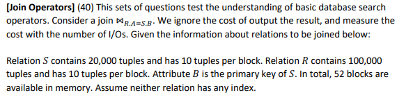Solved [Join Operators) (40) This sets of questions test the | Chegg.com