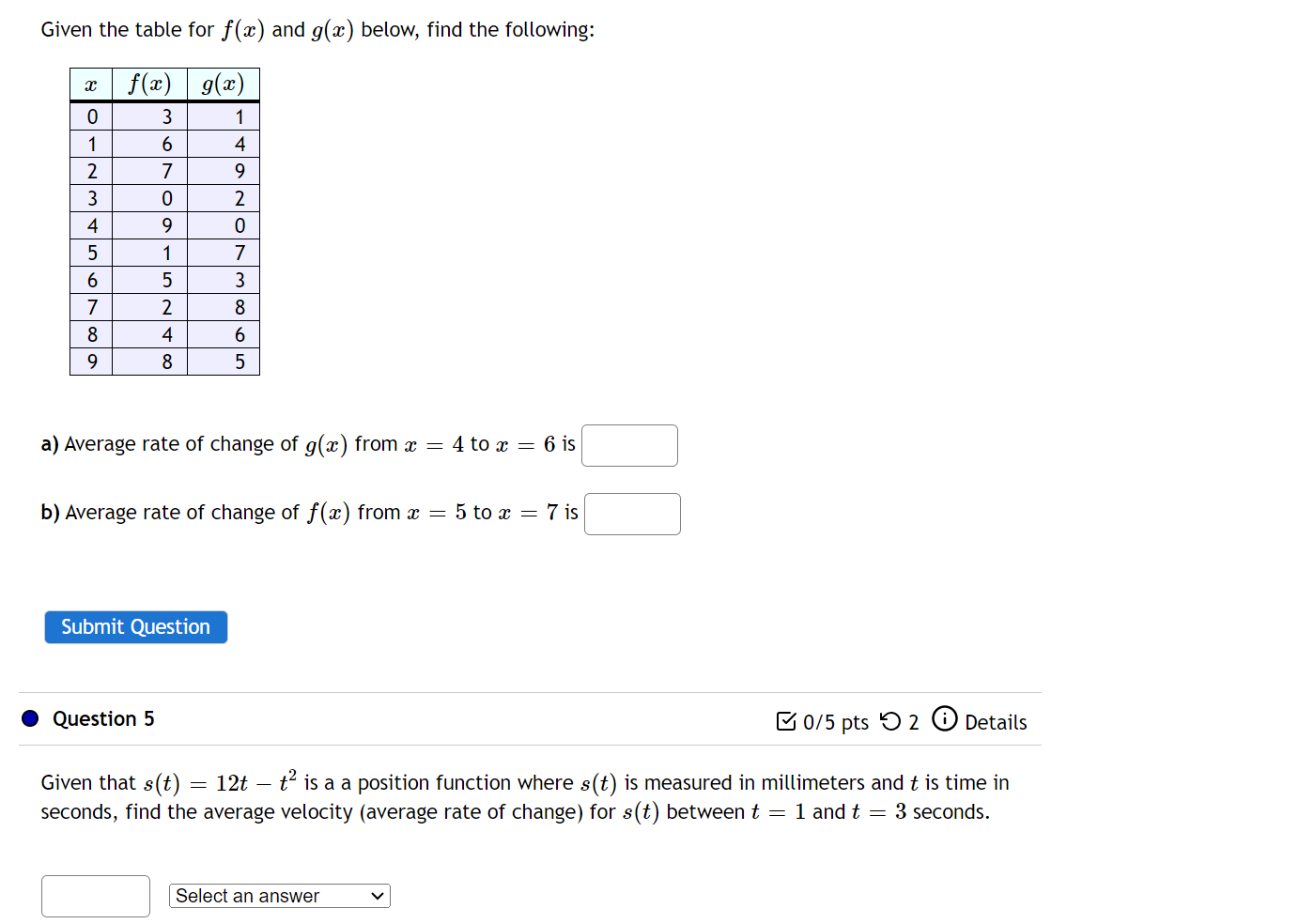 Solved Given the table for f(x) and g(x) below, find the | Chegg.com