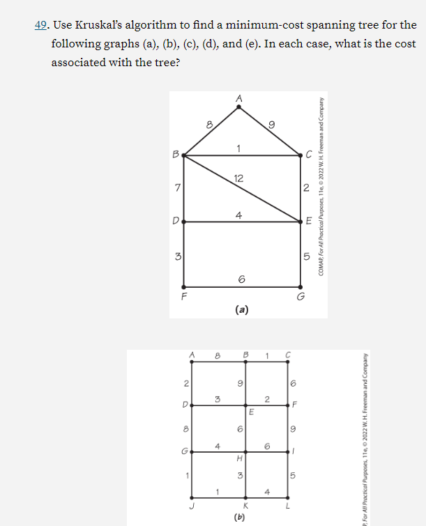 Solved 49. Use Kruskal's algorithm to find a minimum-cost | Chegg.com