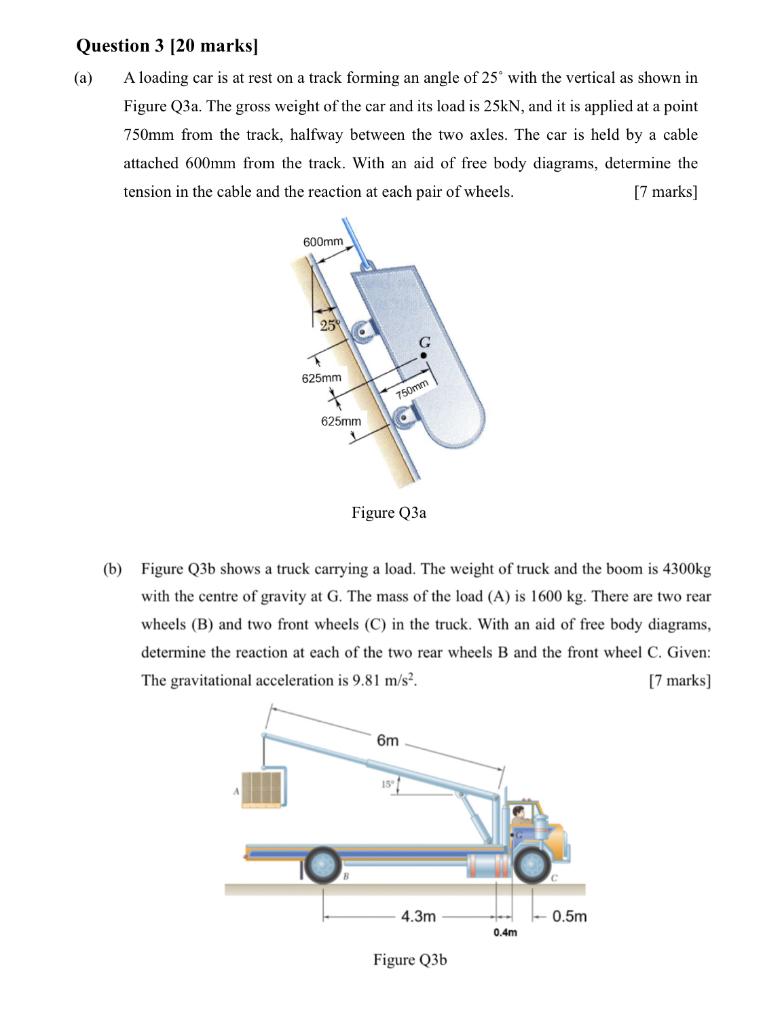 Solved Question 3 [20 marks] (a) A loading car is at rest on | Chegg.com