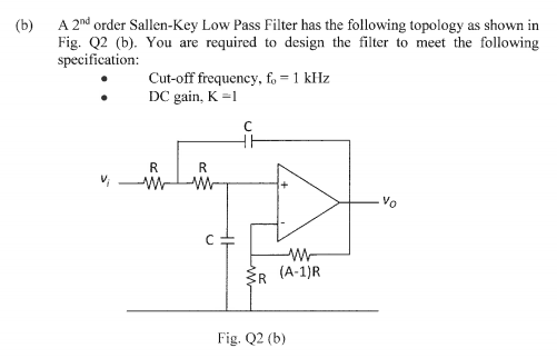 Solved (b) A 2nd order Sallen-Key Low Pass Filter has the | Chegg.com