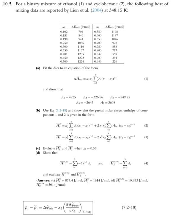Solved 0.5 For a binary mixture of ethanol (1) and | Chegg.com
