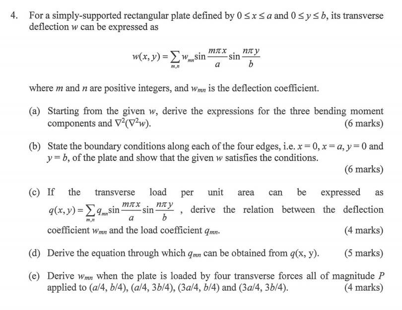 4. For a simply-supported rectangular plate defined | Chegg.com