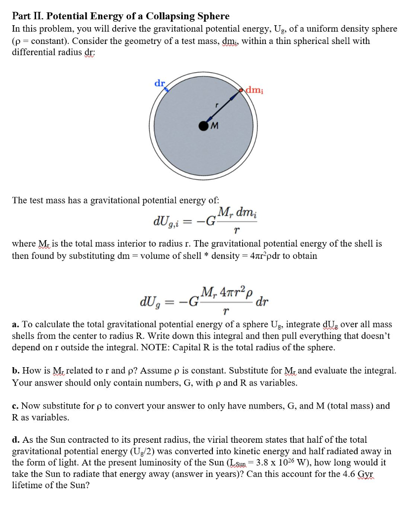 Solved Part II. Potential Energy of a Collapsing Sphere In | Chegg.com