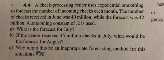 Solved .4.4 A check-processing center uses exponential | Chegg.com