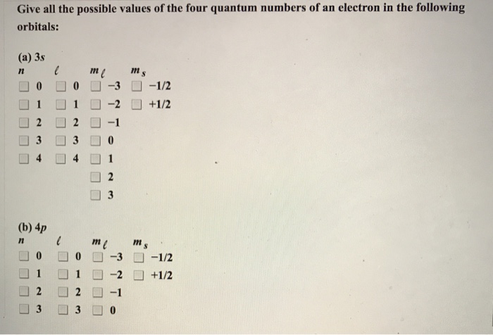 Solved Give all the possible values of the four quantum | Chegg.com
