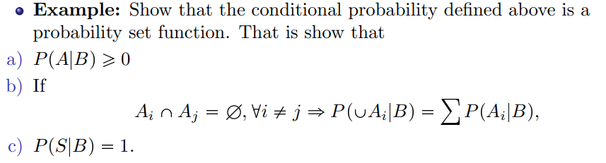 Solved • Example: Show that the conditional probability | Chegg.com