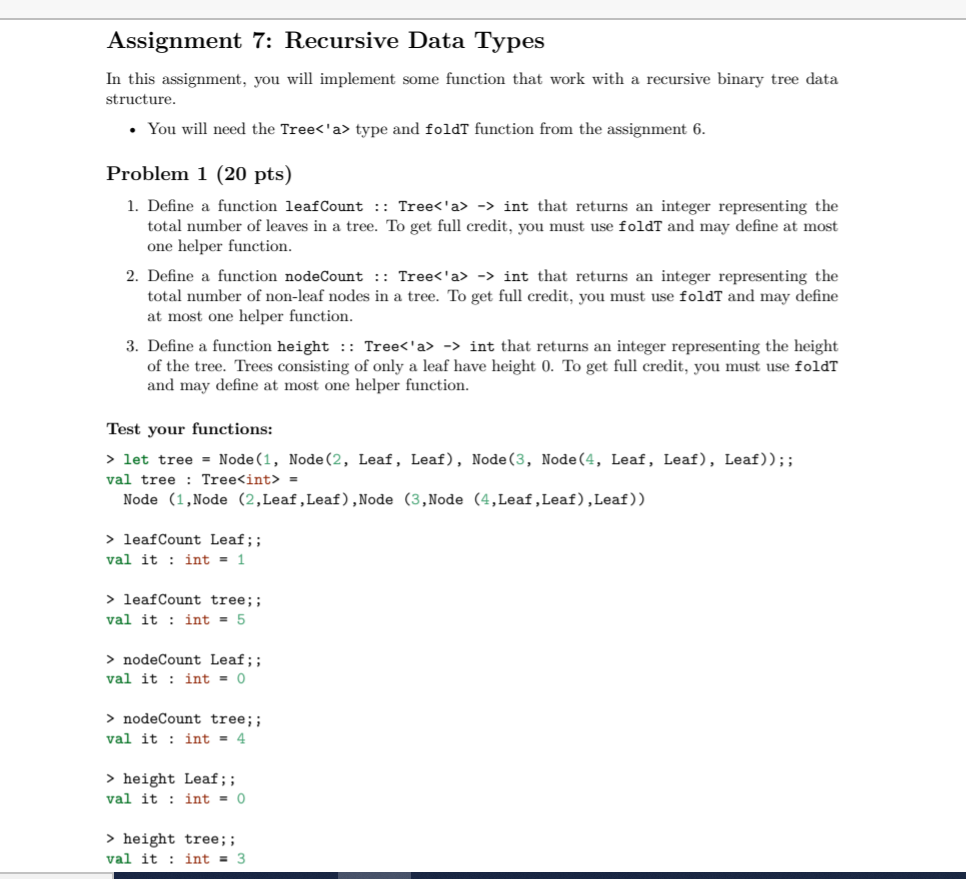 Assignment 7: Recursive Data Types In this | Chegg.com