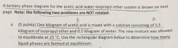 Solved A tertiary phase diagram for the acetic | Chegg.com