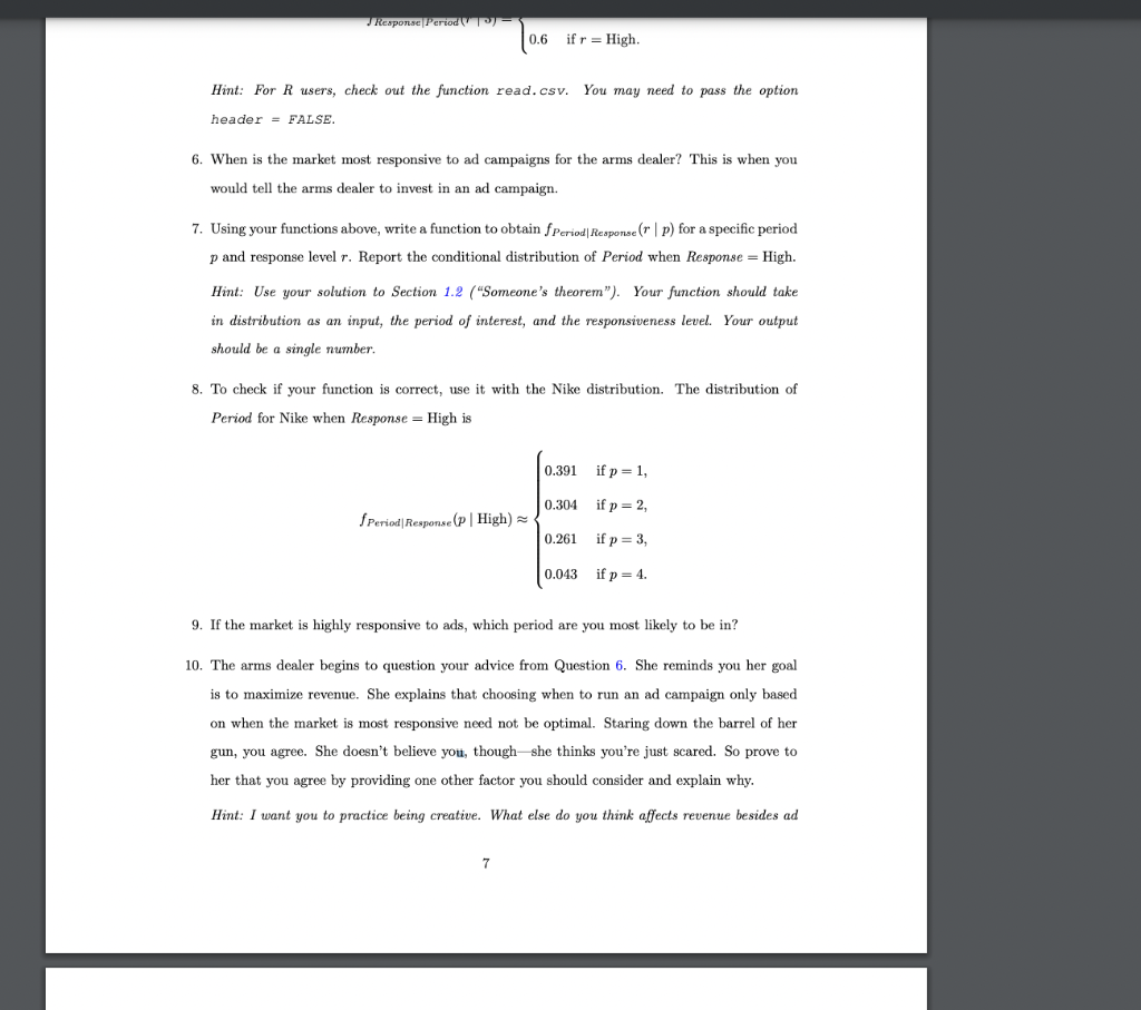 2.3 Writing functions to calculate conditional | Chegg.com