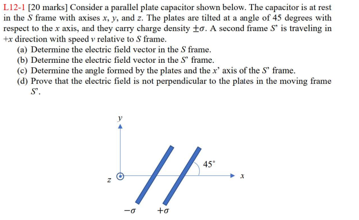 Solved L12-1 [20 marks] Consider a parallel plate capacitor | Chegg.com