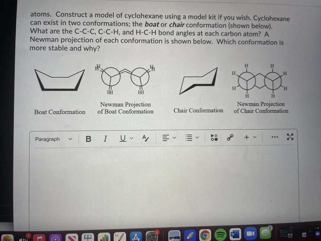 Solved atoms. Construct a model of cyclohexane using a model | Chegg.com