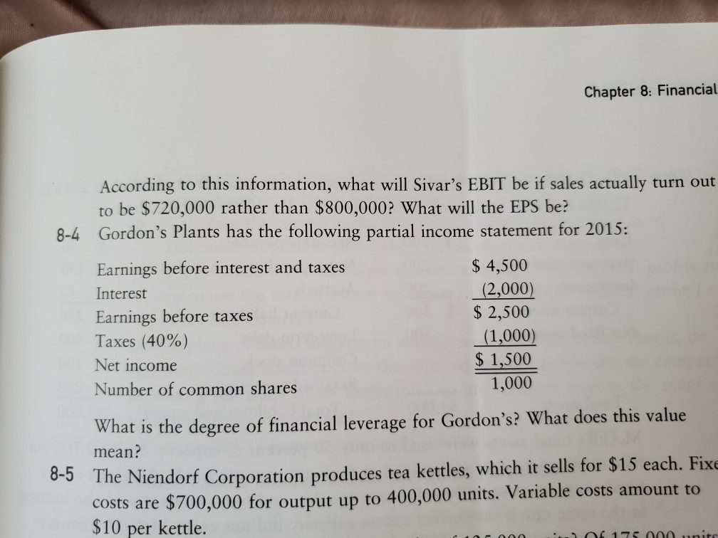 Solved Chapter 8: Financial According to this information, | Chegg.com