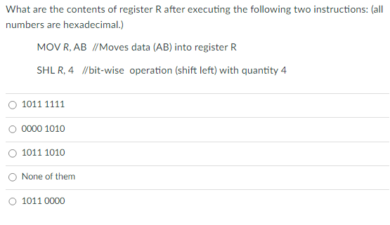 Solved What are the contents of register R after executing | Chegg.com