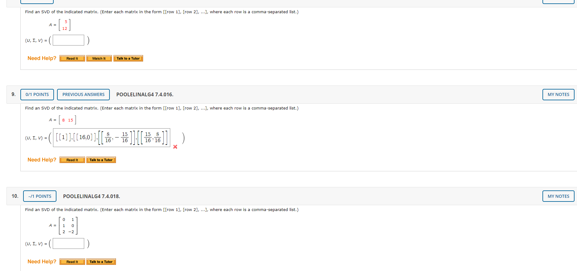 Solved Find an SVD of the indicated matrix. (Enter each | Chegg.com
