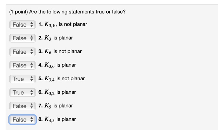 Solved (1 point) Are the following statements true or false? | Chegg.com
