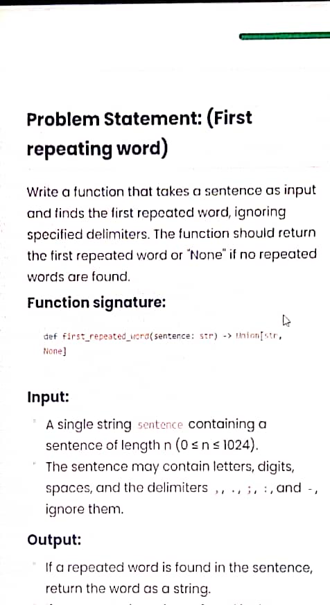 Solved Problem Statement: (Firstrepeating word)Write a | Chegg.com