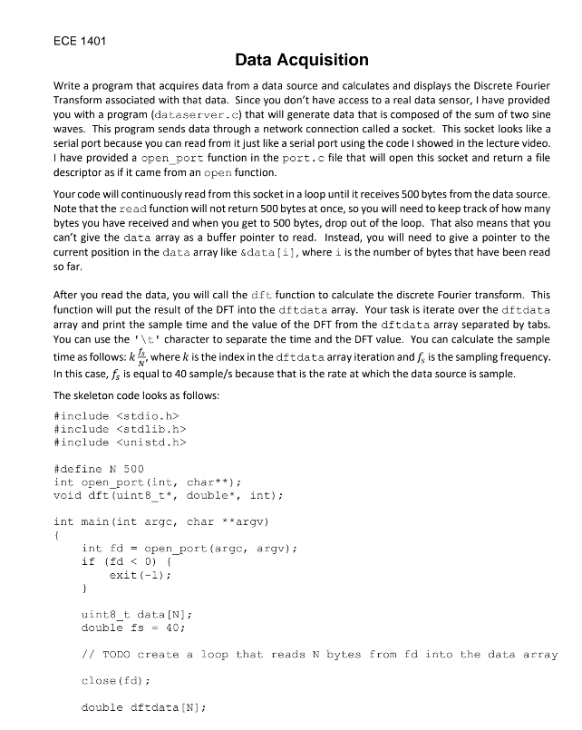 Solved ECE 1401 Data Acquisition Write a program that | Chegg.com