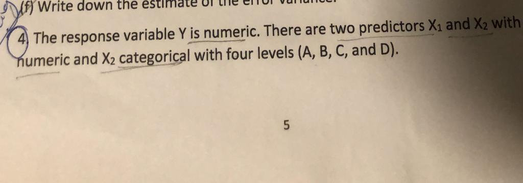4. The response variable \\( Y \\) is numeric. There | Chegg.com