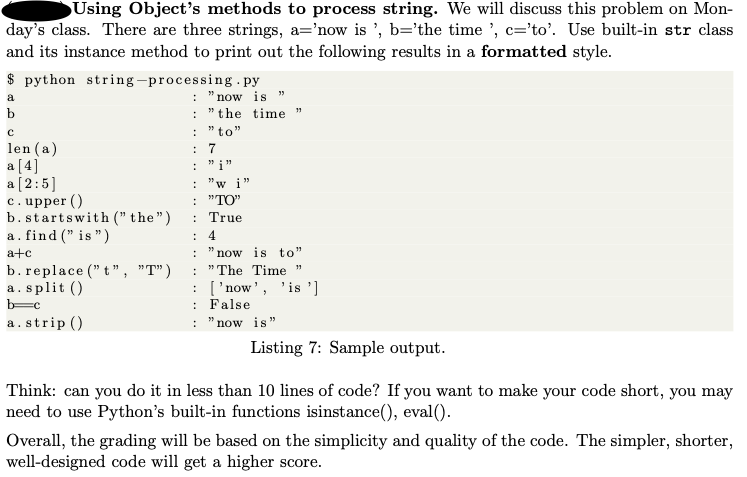 Solved Using Object's methods to process string. We will | Chegg.com