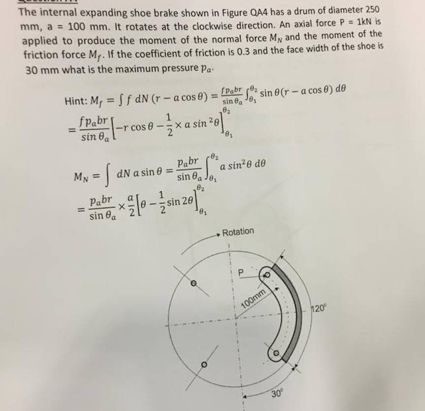 The internal expanding shoe brake shown in Figure QA4 | Chegg.com