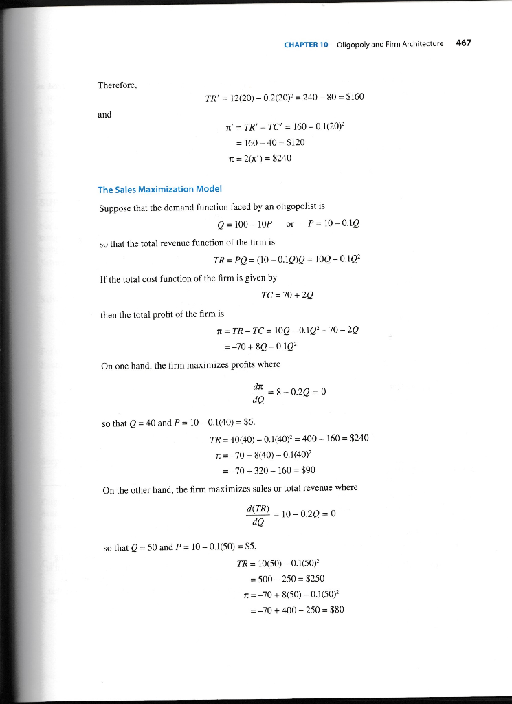 Solved Given Q = 600 – 10P and TC = 7000 + 5Q for | Chegg.com