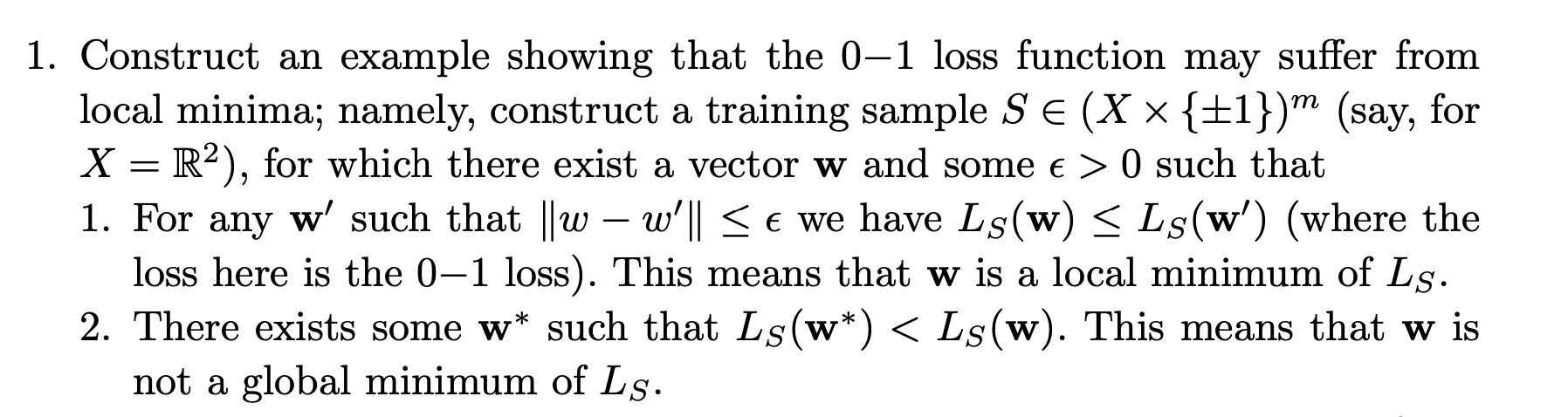 Solved Construct an example showing that the 0−1 loss | Chegg.com