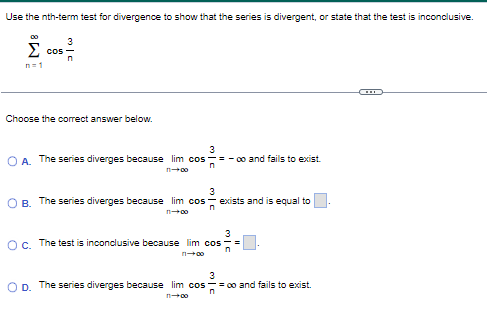 Solved Use the nth-term test for divergence to show that the | Chegg.com