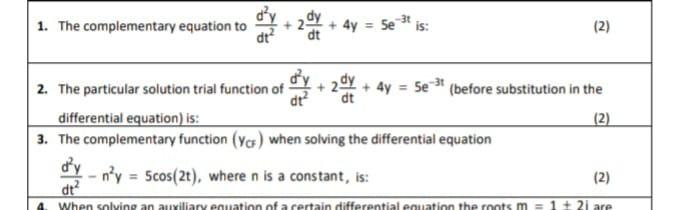 Solved 55 + 4y = Se 3t is: 1. The complementary equation to | Chegg.com
