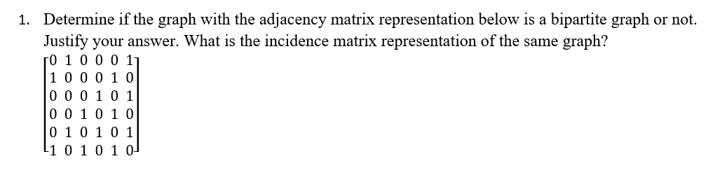 Solved 1. Determine if the graph with the adjacency matrix | Chegg.com