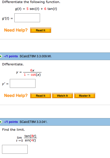 Solved Differentiate the following function. g(t)-5 sec(t) | Chegg.com