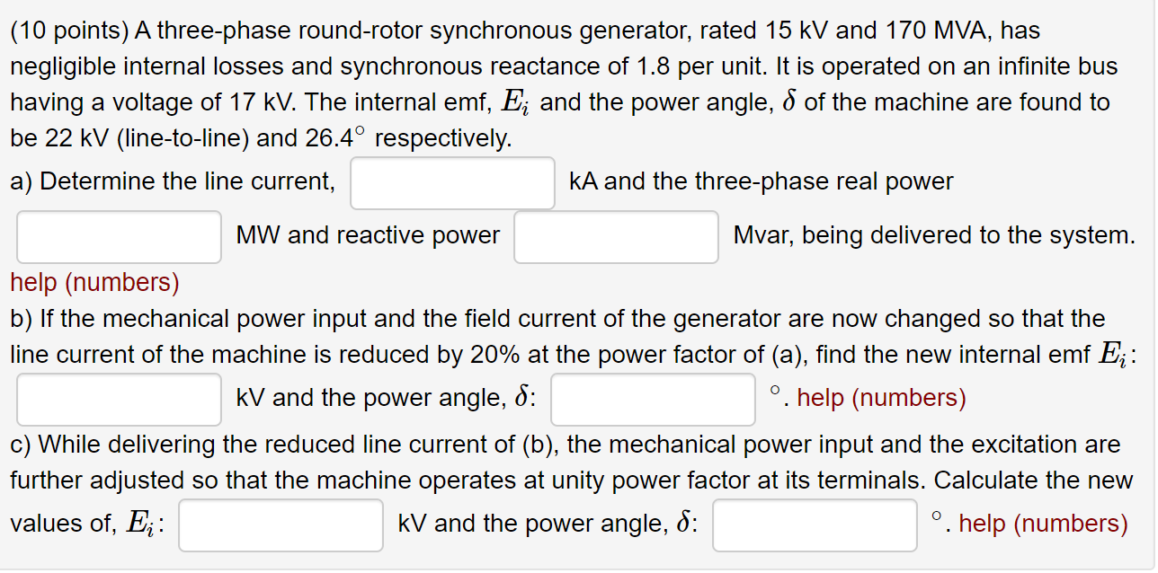 Solved (10 points) A three-phase round-rotor synchronous | Chegg.com